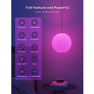Govee Smart Light Bulbs, WiFi & Bluetooth LED Light Bulbs, RGBWW Color Changing Light Bulbs, 54 Dynamic Scenes, Music Sync, 16 Million DIY Colors Dimmable, Work with Alexa & Google Assistant, 2 Pack