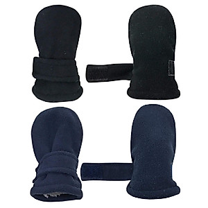 N'Ice Caps Baby Toddler Mittens Kids 2 Pairs Fleece Gloves Winter Warm Sherpa Lined Pack (Black/Navy Pack - Infant No Thumbs, 6-18 Months)