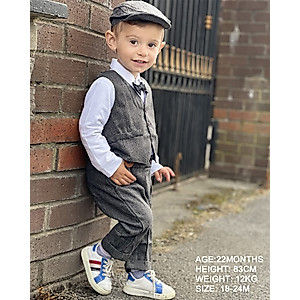 WESIDOM Baby Boy Suit Outfits Set 3pcs,Infant Tuxedo Long Sleeve Gentleman Wedding Jumpsuit & Vest Coat & Beret Hat