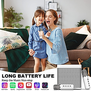 Fullife Karaoke Machine for Adults/Kids, Portable Bluetooth PA System with 2 Wireless Microphones, Home Speaker Echo/Vocal Cut, Singing Parties, Meetings, Picnic, White, (YS203)