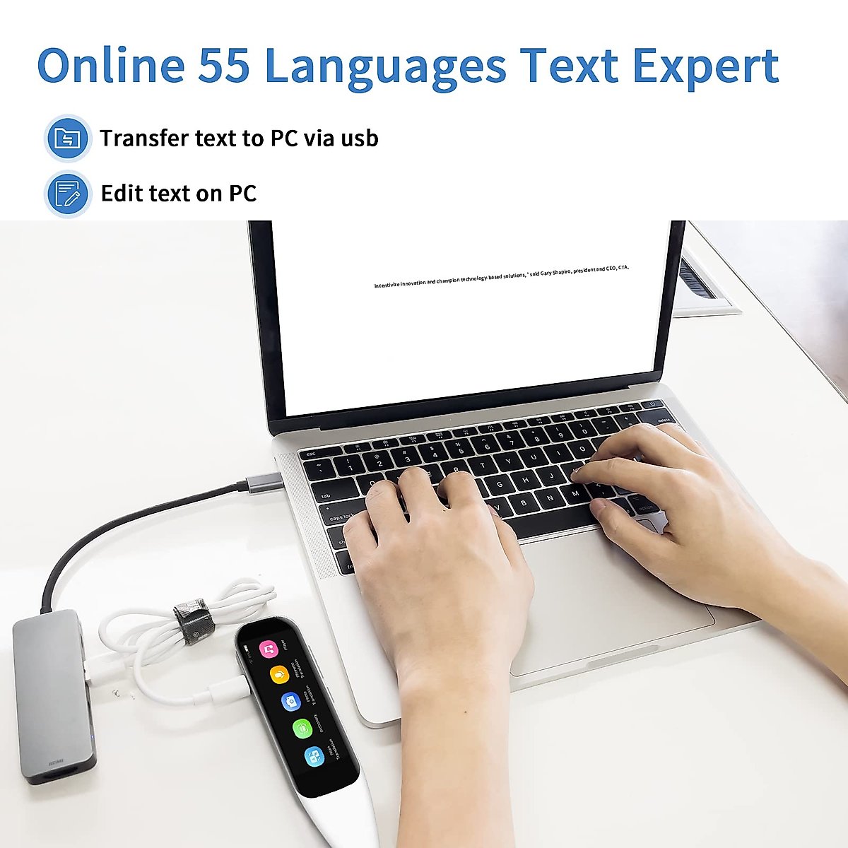 DOSMONO Document Scanners，OCR Text Reading Pen with 112 Languages Translator Device，Portable Real-time Translation Pen Scanner，Learning&Travel&Business Communicati，Text to Speech Device for Dyslexia