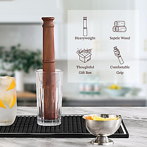 KITESSENSU Wooden Muddler, Cocktail Muddler for Cocktails, Mojito Muddler for Lemonade Herb Lemon Garlic Crusher, Streamlined Design, Durable, Sapele Wood