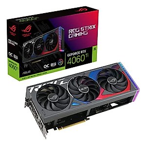 ASUS ROG Strix GeForce RTX™ 4060 Ti OC Edition Gaming Graphics Card (PCIe 4.0, 8GB GDDR6, DLSS 3, HDMI 2.1, DisplayPort 1.4a)