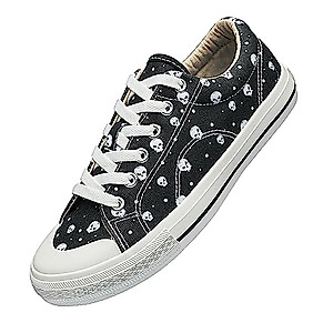 VERDASCO Womens Fashion Sneakers Non-Slip Running Shoes Comfort Walking Shoes Ladies Tennis Shoes Black with Skull Painted 8.5