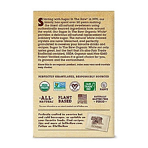 Sugar In The Raw Organic Granulated White Premium Cane Sugar, No Added Flavors or erythritol, Pure Natural Sweetener, Hot & Cold Drinks, Coffee, Tea Vegan, Gluten-Free, Non-GMO, Bulk Sugar, 250 ct packets (1-Pack)
