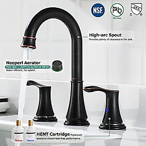 PARLOS Widespread Double Handles Bathroom Faucet with Metal Pop Up Drain and cUPC Faucet Supply Lines, Oil Rubbed Bronze, 1.2 GPM