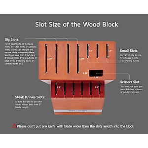 14 Slot Kitchen Knives Block, WELLSTAR Natural Wood Knife Holder without Knives – Hard Wood Countertop Knife Storage – Brown