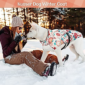 Kuoser Dog Coat, Warm Dog Jacket with Fur Collar, Turtleneck Dog Winter Coat Thicken Fleece Lining Pet Clothes, Reflective Dog Vest for Small Medium Large Dogs