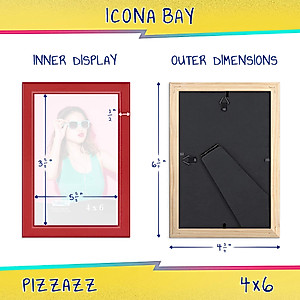 Icona Bay 4x6 Picture Frame, Red Colored Solid Wood Scandinavian Style Frame for Photo, Pizzazz Collection