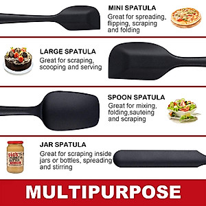 Silicone Spatula Set, G.a HOMEFAVOR Heat-Resistant Spatula - One Piece Seamless Design, Non-Stick Silicone with Reinforced Stainless Steel Core (6 Piece Set, Black)