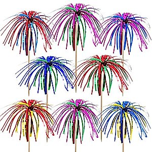 BLUE TOP Cocktail Picks Wood Foil Firework Cake Picks 9 Inch 100 PCS,Cupcake Toppers for Cakes Decoration,Party Suppliers,July 4th,Halloween Decoration,Thanksgiving Day