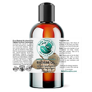 Bella Terra Oils - Baobab Oil 8 oz - Harness Baobab's Nutritional Legacy, Packed with Calcium & Potassium, A Luxurious Feel for a Supple Skin