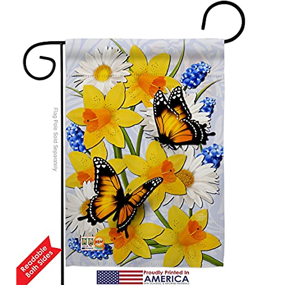 Daffodil & Butterflies Garden Flag - Pack Friends Bugs Frogs Butterfly Ladybugs Dragonfly Bee Springtime Insect Natural Wildlife Support Our Troops - House Yard Gift Double-Sided 13 X 18.5
