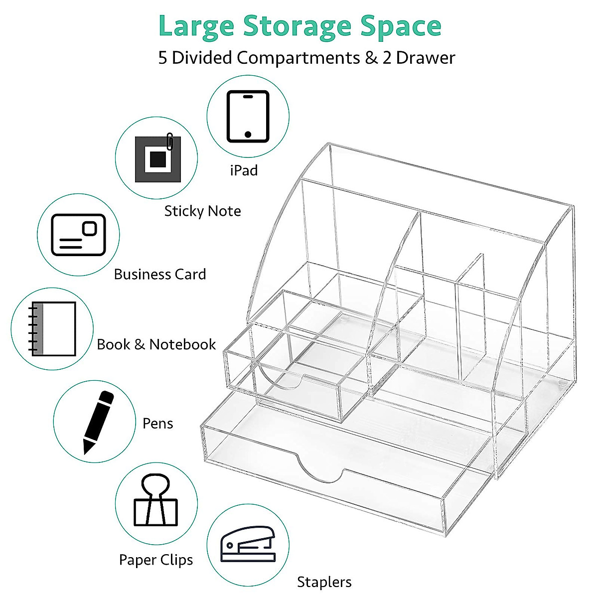Acrylic Office Desk Supplies and Accessories,clear Desk stationary organizer with Drawers, Pen and Pencil Holder,Desktop Organization