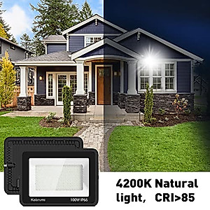 kelinvmi LED Flood Lights Outdoor 100W, Outdoor Security Light 10000lm High Brightness with Plug, 4200K Work Light with IP66 Outdoor Floodlights for Garage, Porch, Backyard, Playground