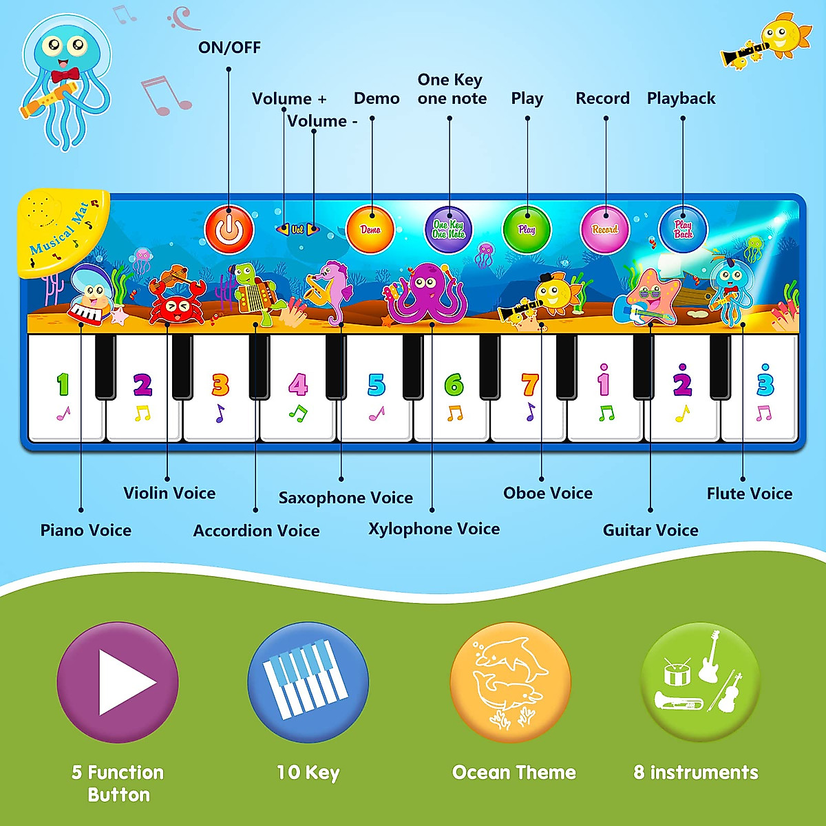 Foayex Valentines Day Gifts for Toddlers Boys & Girls Toys,Foldable Musical Toys, Learning Floor Mat with 8 Instrument Sounds-Touch Play for Early Education, Birthday Gifts for Baby Boys Girls