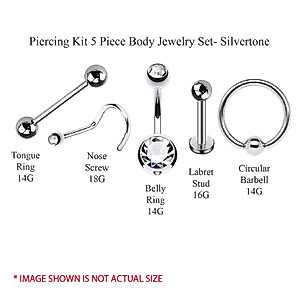 BodyJ4You 12PC PRO Piercing Kit Surgical Steel 14G 16G 18G Belly Button Nipple Lip Nose Jewelry