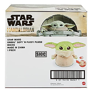 Star Wars Grogu Plush 12-Inch Toy Figure, Soft 'N Fuzzy Character Doll with Sounds, Press Hands to Activate