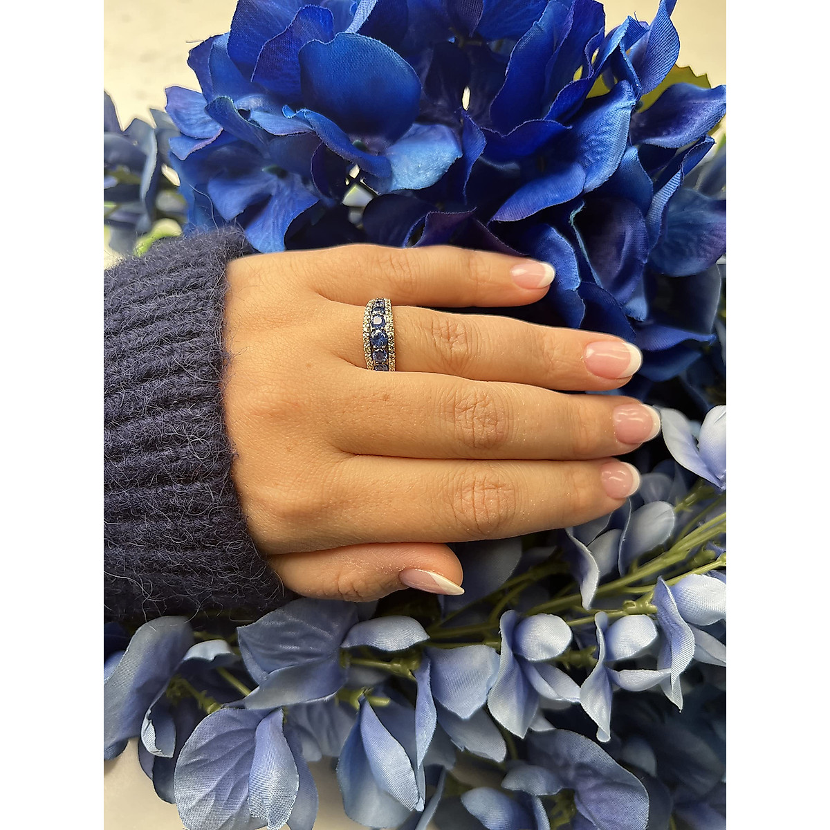 LE VIAN 1/4 Carat Diamond and 1 Carat Blue Sapphire Band Ring for Women in 14k White Gold (Fancy Brown, cttw) Promise Anniversary Ring Size 7 by LeVian