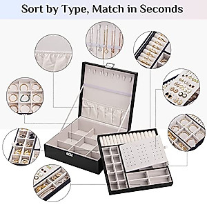 Jewelry Box for Women, 2 Layers Jewelry Organizer with Lock, Large Jewelry Boxes Jewelry Case for Storing Earrings Rings Necklaces Bracelets PU Leather & Soft Velvet Lined, Girls Wife Ideal Gift