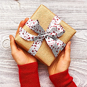 Valentine's Day Ribbons for Wreath Bows Wrapping Gifts, Organdy Heart Ribbons for Valentine's Day Wedding Decoration DIY Crafts, 2.48" X 10 Yards Wired Edge Burlap Ribbon