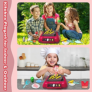 Cewuky Kids Play Kitchen Accessories Toy Set, Toddler Fryer Toy Kitchen, Camping Cooking Playset with Color Changing Play Food, Kids Kitchen Playset with Sound & Light, Kids Toys for Ages 3-5 5-7