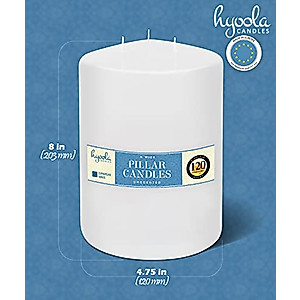 HYOOLA White Three Wick Large Candle - 4.75 x 8 Inch - Unscented Big Pillar Candles - 120 Hour - European Made