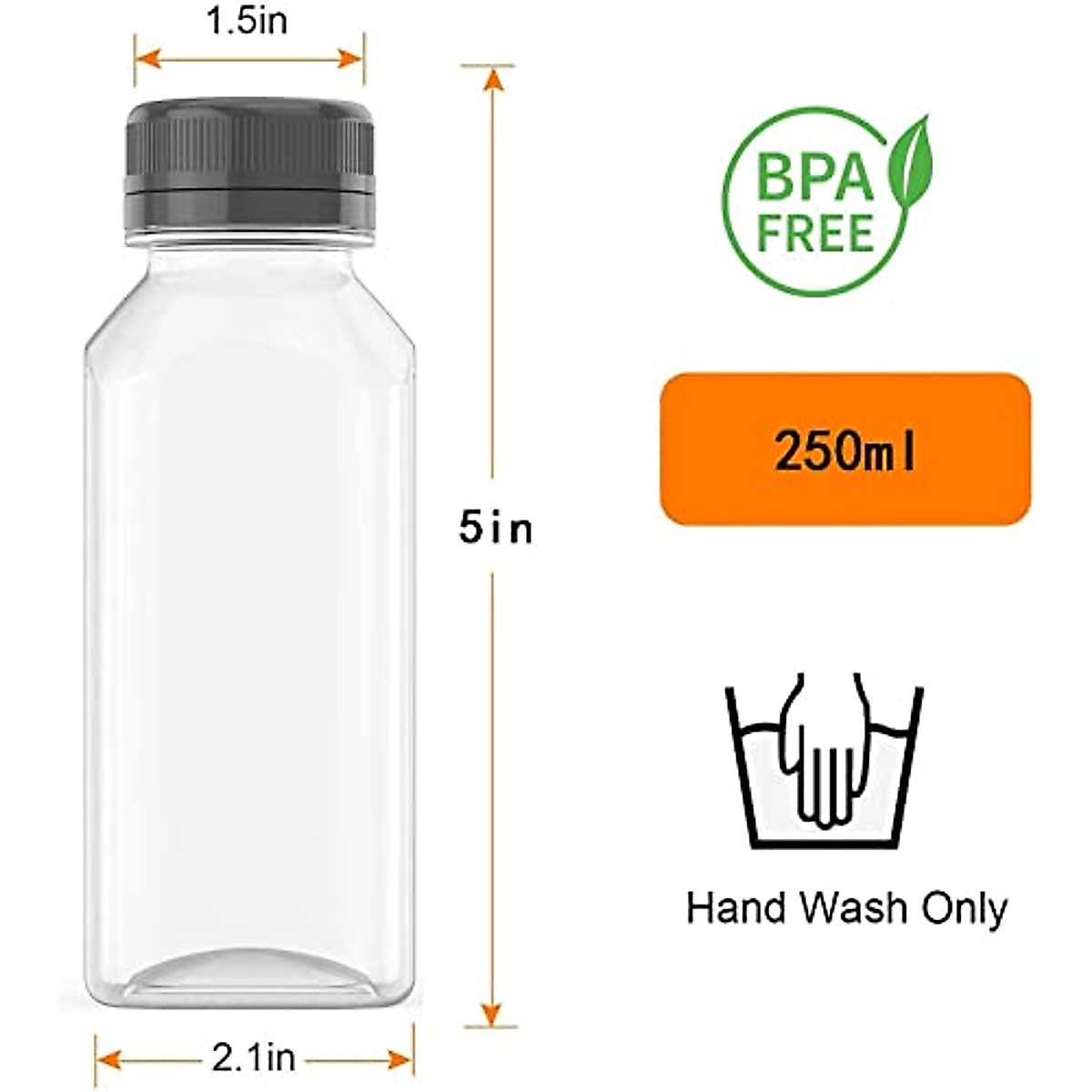 MFDSJ 10 Pcs 8 OZ Plastic Fillable Juice Bottles, Clear Bulk Beverage Containers, for milkshakes, Juice, Milk and Homemade Beverages