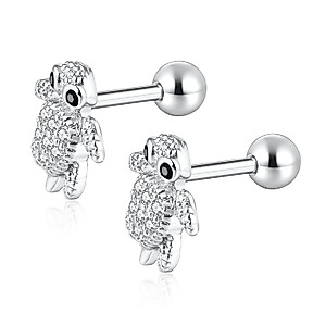 CANDYFANCY 2 Pieces 16g / 18g Surgical Steel Sea Turtle Ear Cartilage Helix Studs Earrings Auricle Piercings (16G Bar 1.2mm Thick)
