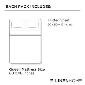 100% Cotton Percale Fitted Sheet Queen Size, White, 1 Deep Pocket Fitted Sheet, Crisp and Cool Strong Bed Linen, 60"X80"+15"