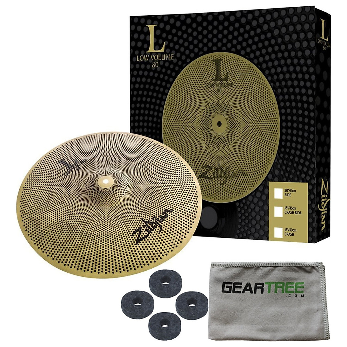 Zildjian L80 Low Volume 16 Inch Crash Cymbal w/Geartree Cloth and Cymbal Felts