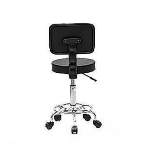 SoSo-BanTian1989 Hydraulic Swivel Salon Stool, Tattoo Massage Facial Spa Chair Footrest Stool with Backrest/Wheels, Height Adjustable, PU Leather Cushion (Black+Silver)