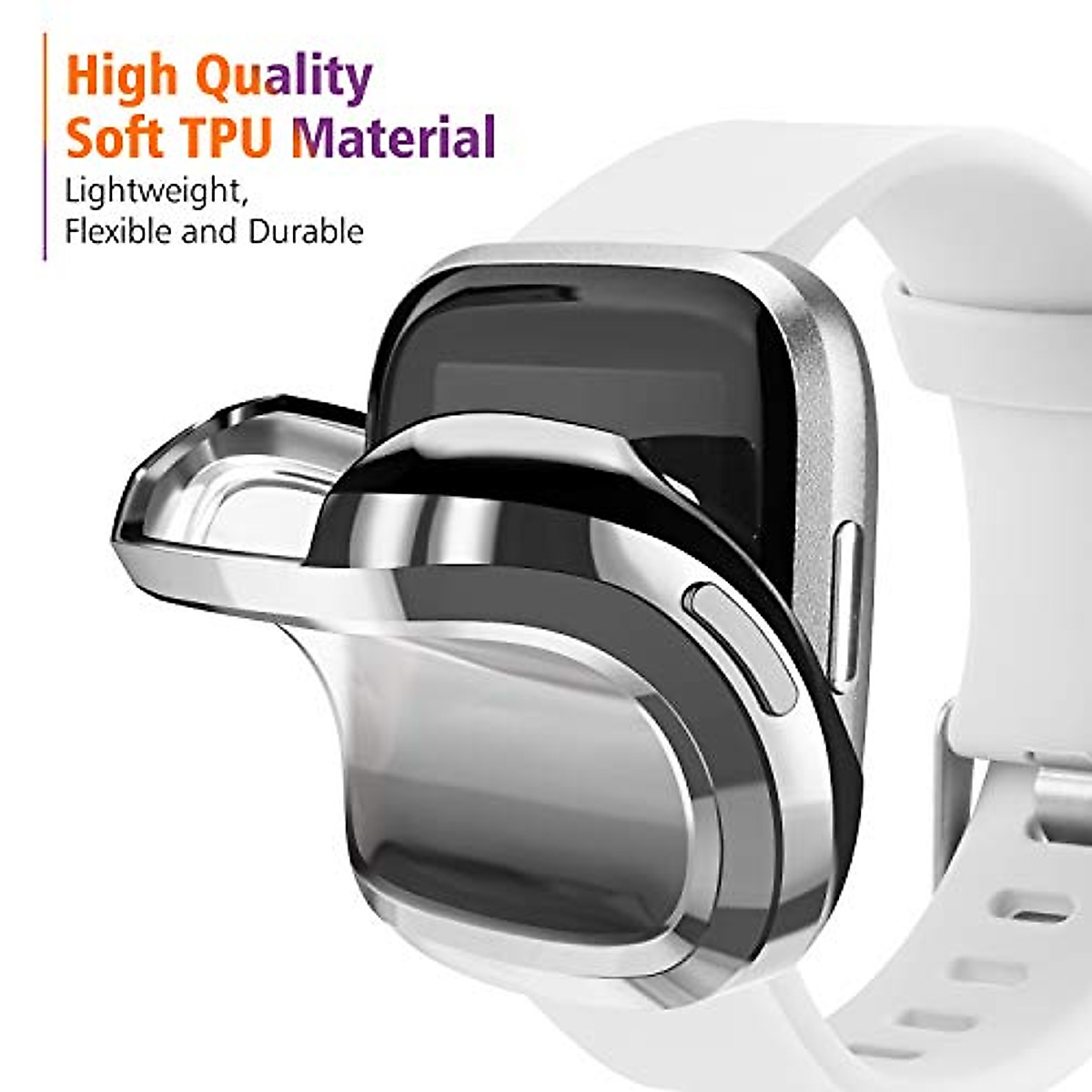 [6 Pack] Mugust Screen Protector Compatible with Fitbit Versa 2 Case, TPU Plated Full Around Protective Case Cover (Black, Space Gray, Silver, Rose Gold, Rose Pink, Clear)