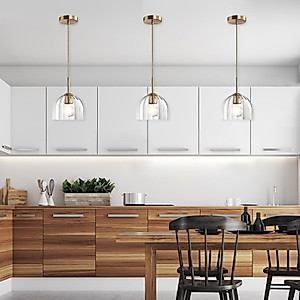 Lighten Chance Modern Pendant Light Kitchen Island, Bell Lamp Shape Hanging Ceiling Lighting Fixture with Clear Striped Glass Lampshade Dining Room, Warm Brass Finish