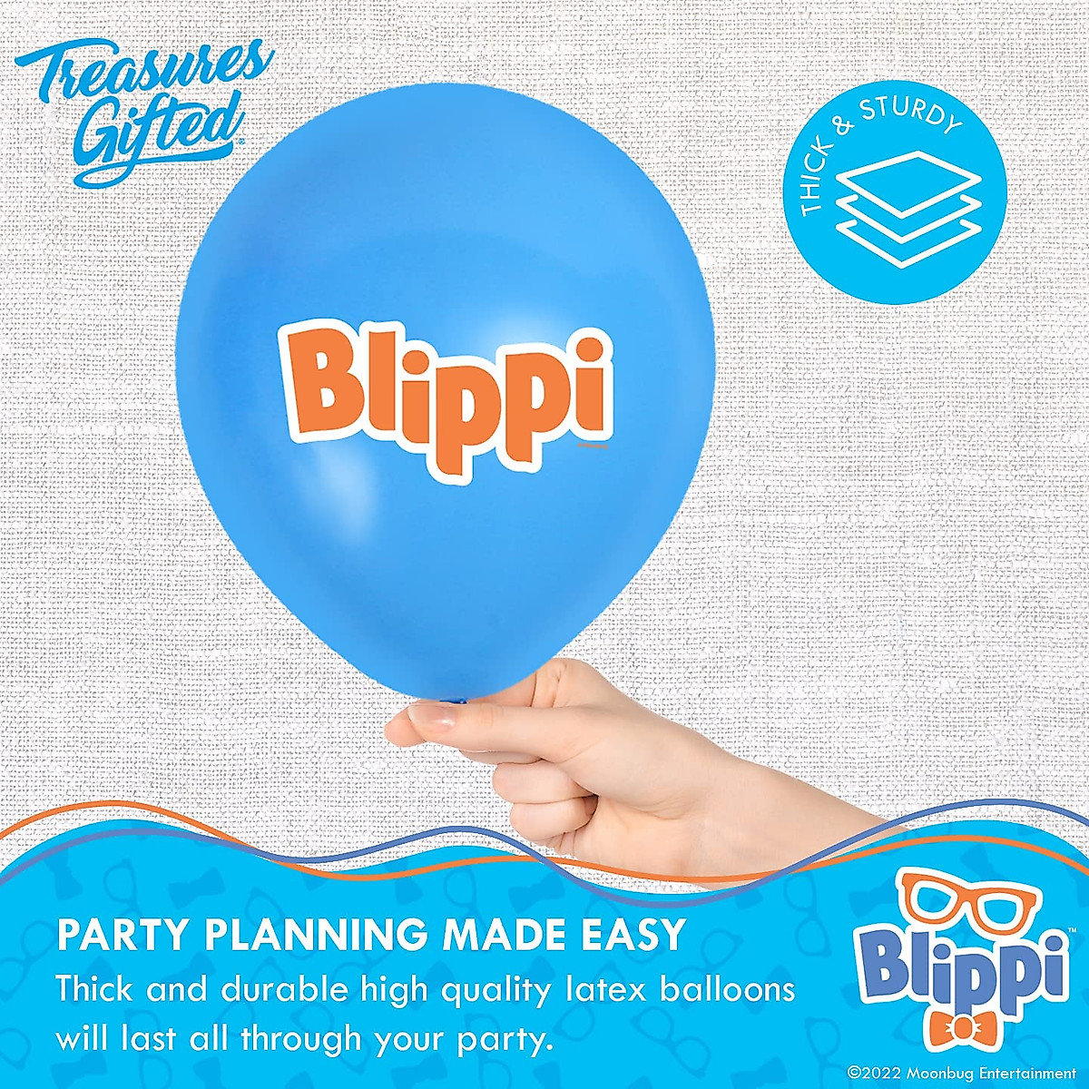 Treasures Gifted Officially Licensed Blippi Birthday Party Supplies - 12 Pack - Blippi Balloon Pack - Latex Blippi Balloons - 12 Inch Blippi Birthday Balloons Blue, Orange, Yellow & White