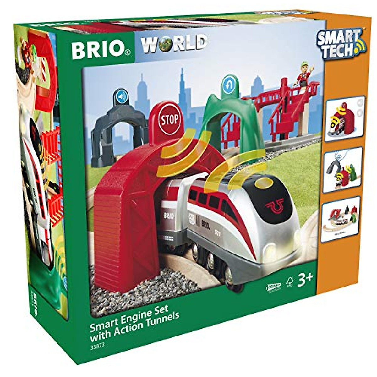 BRIO World - 33873 Smart Tech Engine Set with Action Tunnels | 17 Piece Train Toy with Accessories and Wooden Tracks for Kids Age 3 and Up
