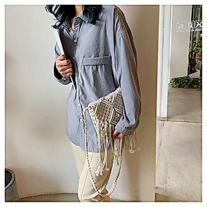 Nice Pies Women's Beach Straw Handbag Woven Tote Fishing Net Beach Bag Large Capacity Mesh Rope Combination Handbag (White)