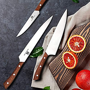 Vestaware Knife Set, 6-Piece Kitchen Knife Set with Block Japanese HC Steel Chef Knife Set Professional, Forged Knives Set with Block Wooden