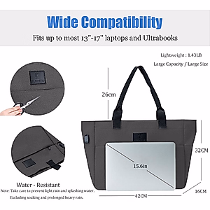 Tote Bag for Women Large Work Bags Laptop 15.6-17 Inch Handbag Purse Book Bag with Zipper for Nurse Teacher School, Blackgrey