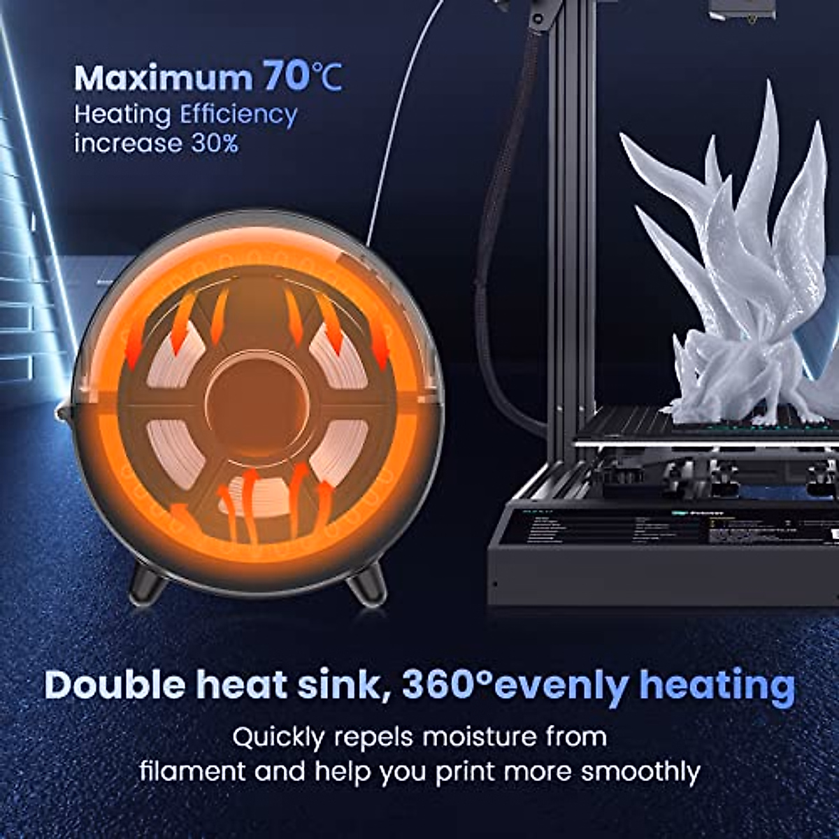 [SUNLU Manufacturer] 3D Printer Filament Dryer with Fan, Upgraded Filament Dry Box S2, 3D Printer Filament PLA PETG ABS TPU Nylon PA Storage Dehydrator Box, 360° Surround Heating, FilaDryer S2, Black