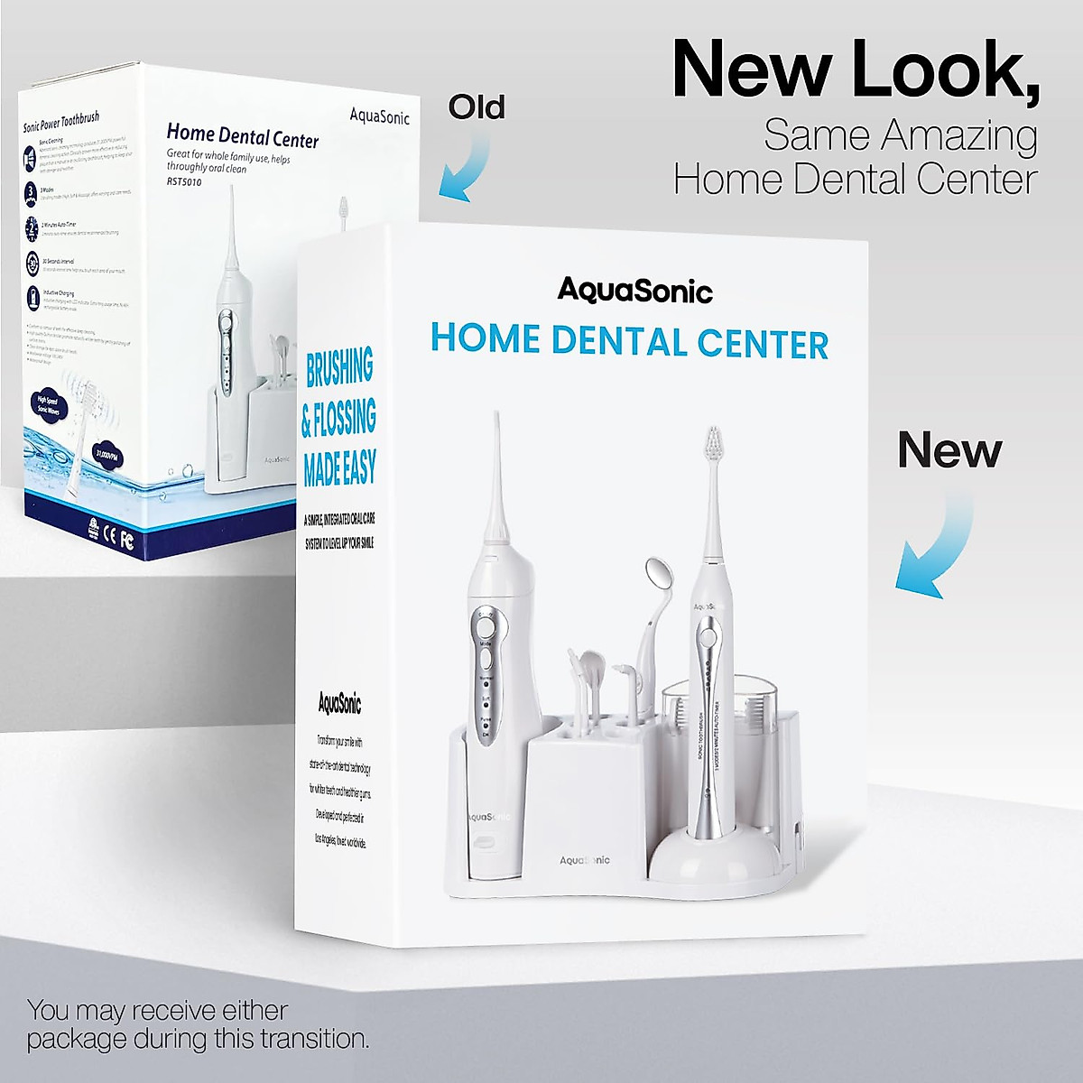 AquaSonic Home Dental Center Rechargeable Power Toothbrush & Smart Water Flosser - Complete Family Oral Care System - 10 Attachments and Tips Included - Various Modes & Timers (White)
