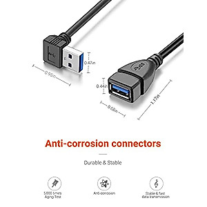 WILLIZTER Short USB 3.0 Extension Cable, 2 Pack SuperSpeed USB 3.0 Angle Male to Female Extension Cable 6 Inch Convertor Adapter Extender Cord Up Angle and Down Angle one Each