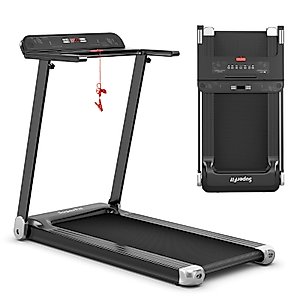 GYMAX Folding Treadmill, Smart APP Control Running Machine with LED Monitor & Adjustable Device Holder, Portable Treadmill for Home Gym Small Apartment (Silvery)