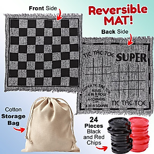 OleOletOy Super Tic Tac Toe and Giant Checkers Set Board Game with 24 Checker Pieces Reversible Rug, Classic Indoor and Outdoor Activity for Kids and Adults, Best for Camping, Backyard, or Lawn Game