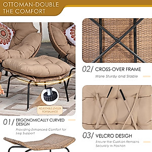 NICESOUL® 2 Person Indoor Outdoor Stationary Wicker Egg Chair Oversized Thicken Cushions Double Egg Seat 440lbs Egg Basket Lounge Chair with Ottomans, Boho Rattan Chair for Patio Brown