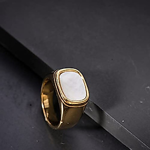 Aurelia Mae 18K Gold Plated Chunky Mother of Pearl Gold Ring Womens Gold Square Signet Ring Large Statement Ring