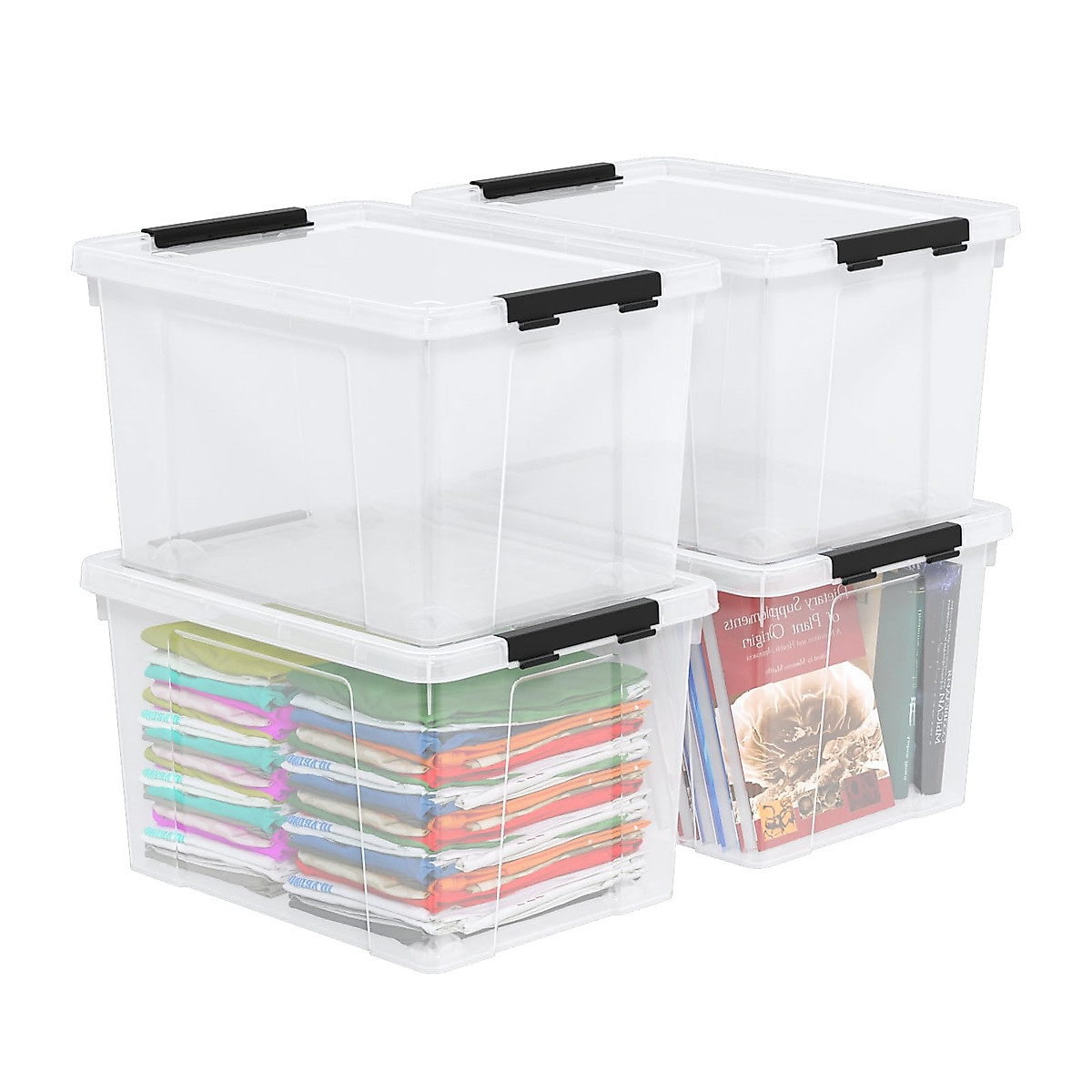 Vadidiya 35 Quart Clear Latch Storage Box with Wheels, 4-Pack Clear Plastic Storage Boxes with Lids