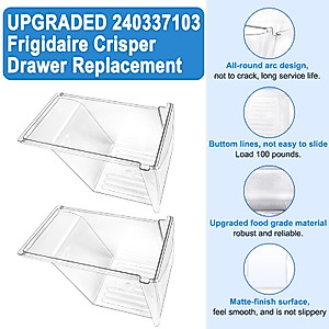 [2 PACK] UPGRADED 240337103 Crisper Bin Drawer Replacement for Frigidaire Kenmore Refrigerator Drawer Replacement, Fridge Drawer for Frigidaire Replacement Drawer Parts AP2115741, 240337100, 240337102