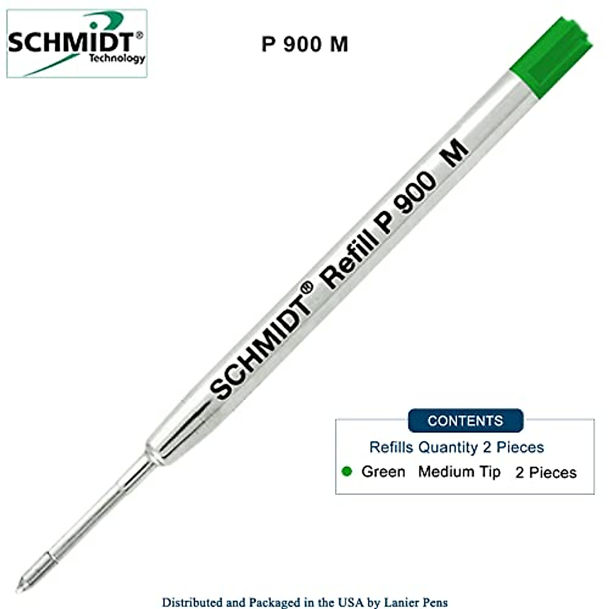 2 Pack - P900 Green Refill Medium Tip Schmidt Parker Style Ballpoint Refill