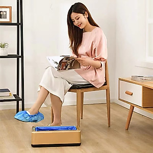 Automatic Shoe Covers Dispenser,200 Pcs Disposable Shoe Cover,Waterproof T Buckle Shoe Cover for Adult and Kids All Sizes,Portable Machine for Indoors/Home/Office/Hospital (Gold)